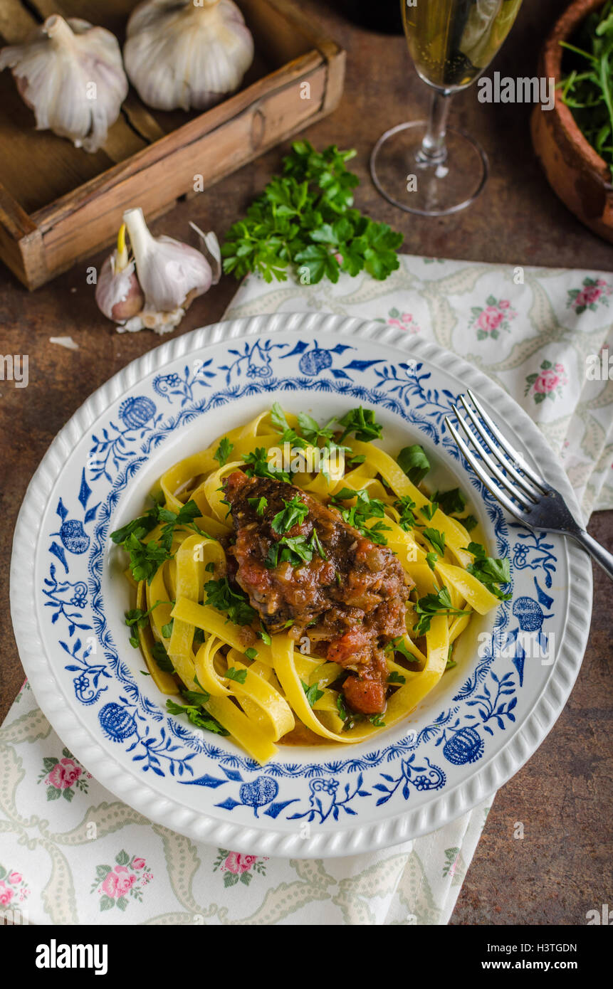 Italian pasta with beef stew, rustic food, lots of delicious flavours ...