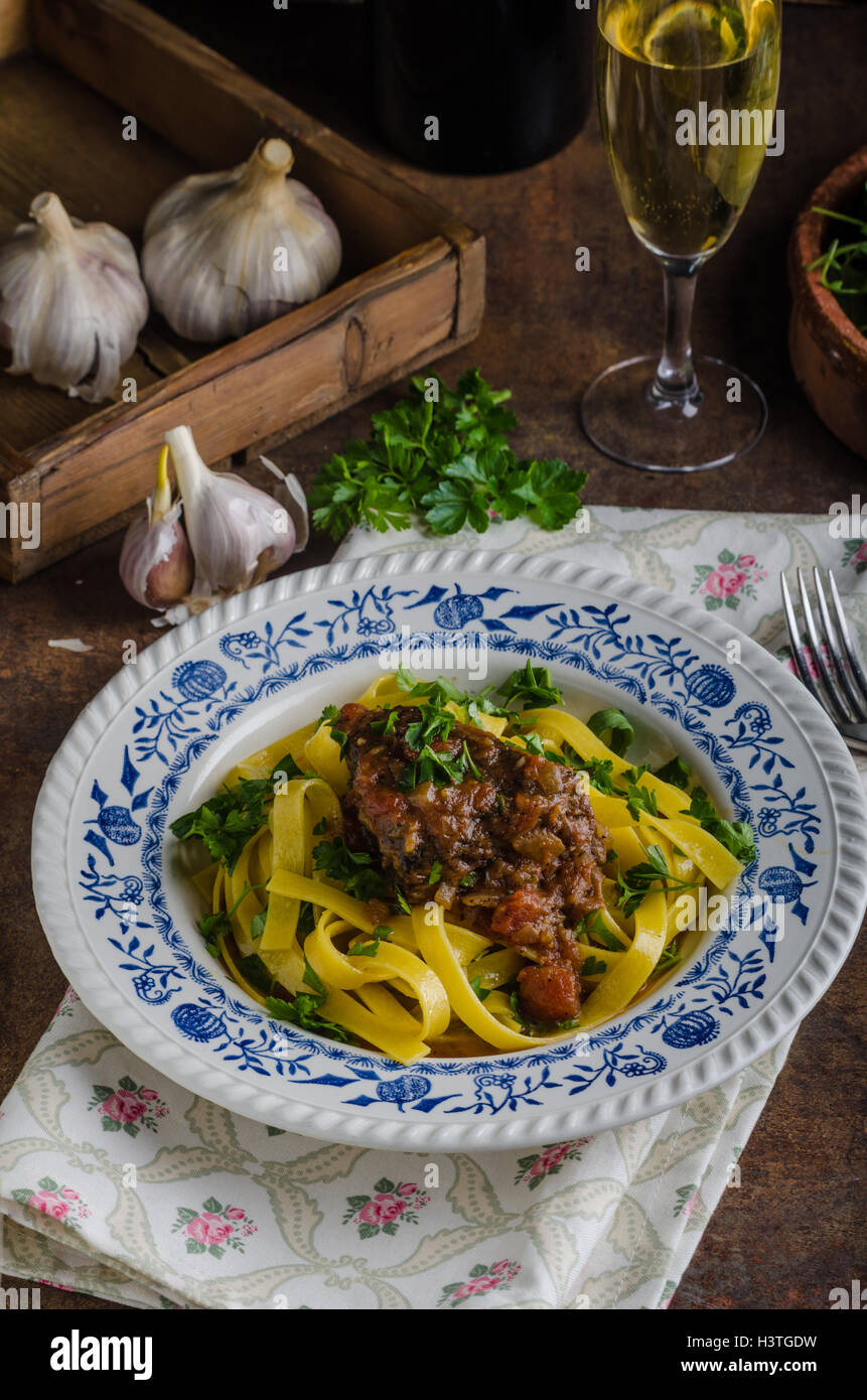 Italian pasta with beef stew, rustic food, lots of delicious flavours ...