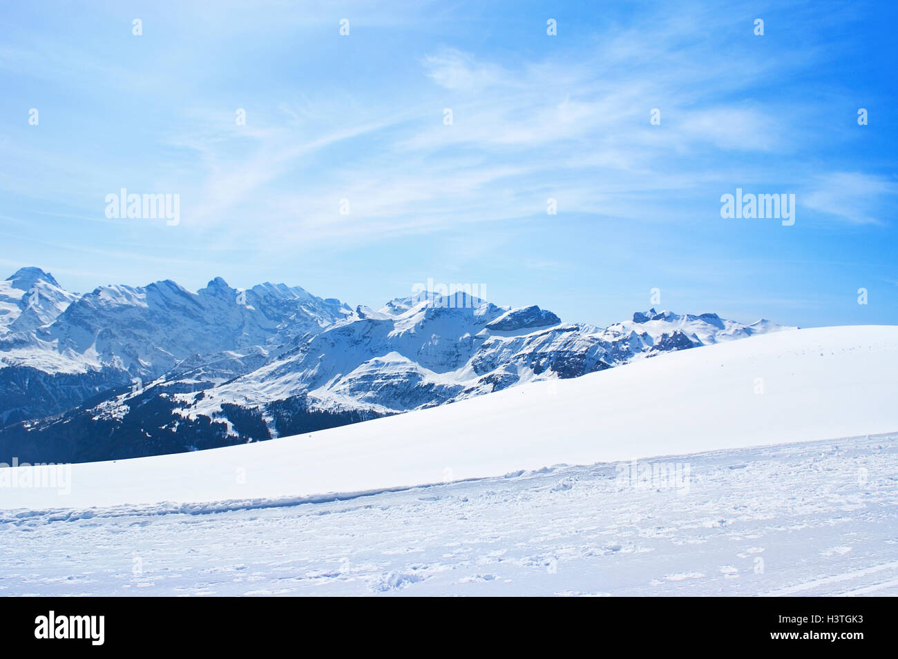 The view on the mountain tops from the peak of Mannlichen, Grindelwals ...