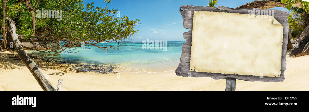 Empty wooden board with old paper for copyspace placed on beautiful ...