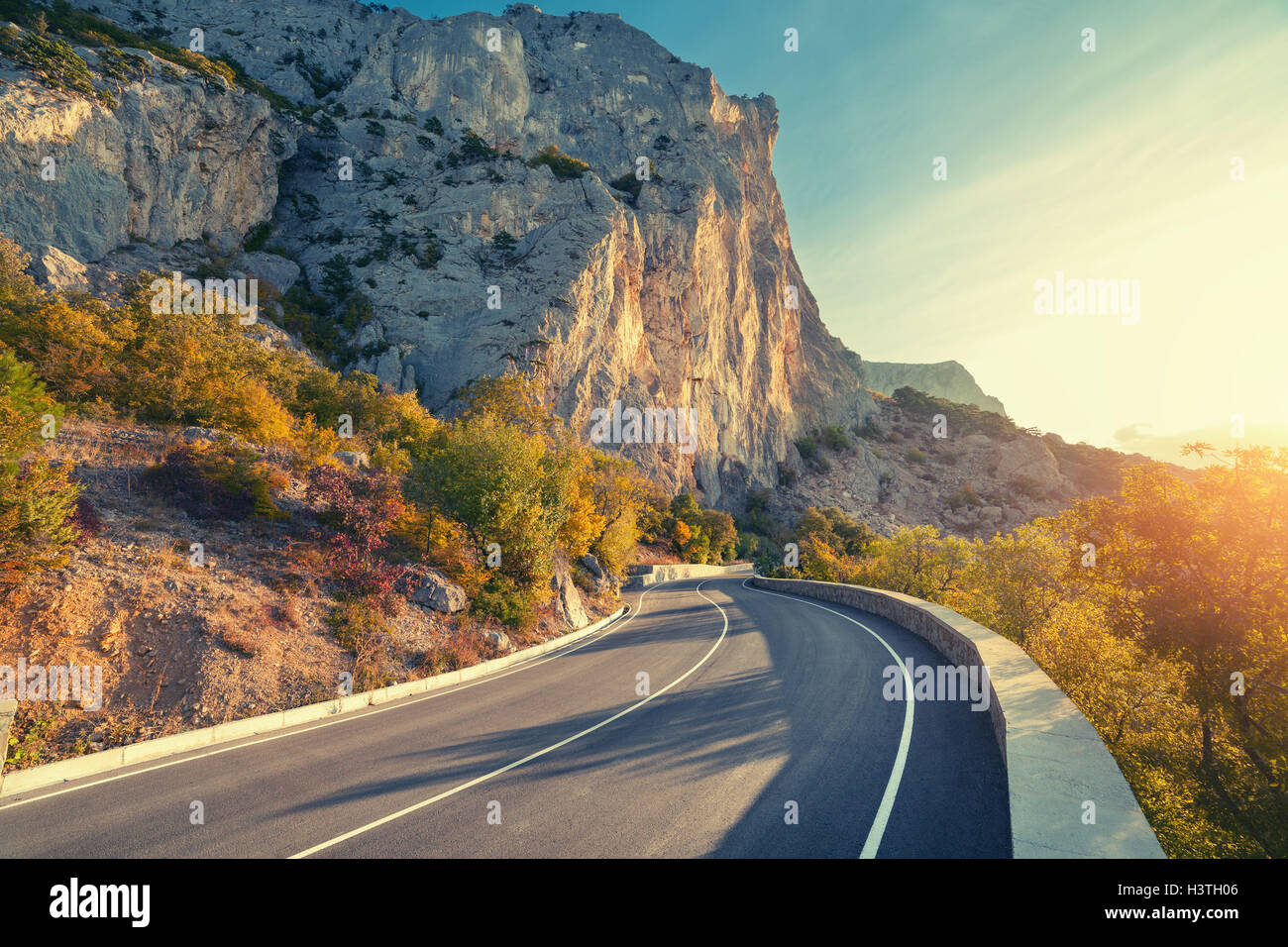 Asphalt road. Colorful landscape with beautiful mountain road with a ...