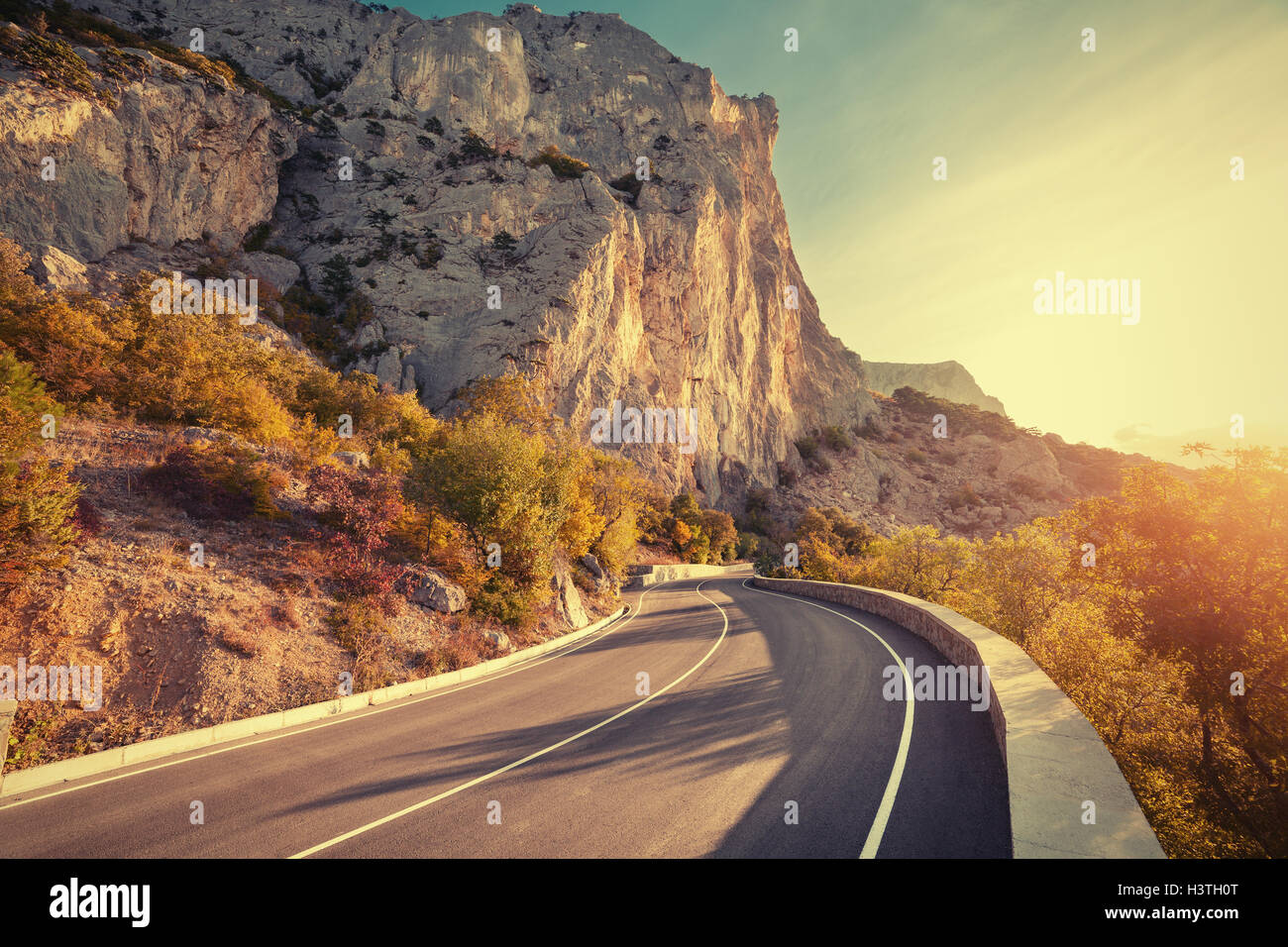 Asphalt road. Colorful landscape with beautiful mountain road with a ...