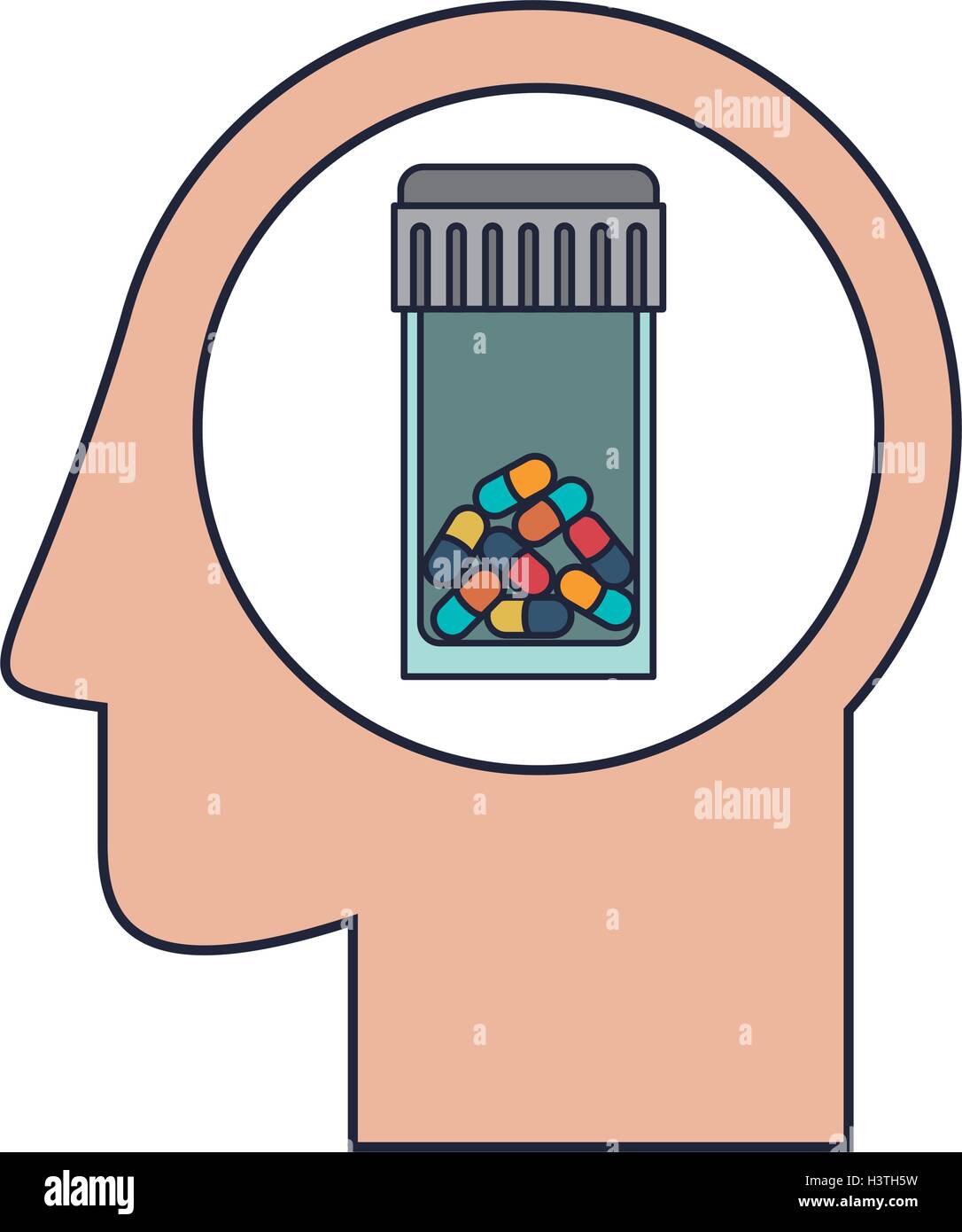 Silhouette head human with colorful pill bottle Stock Vector Image ...
