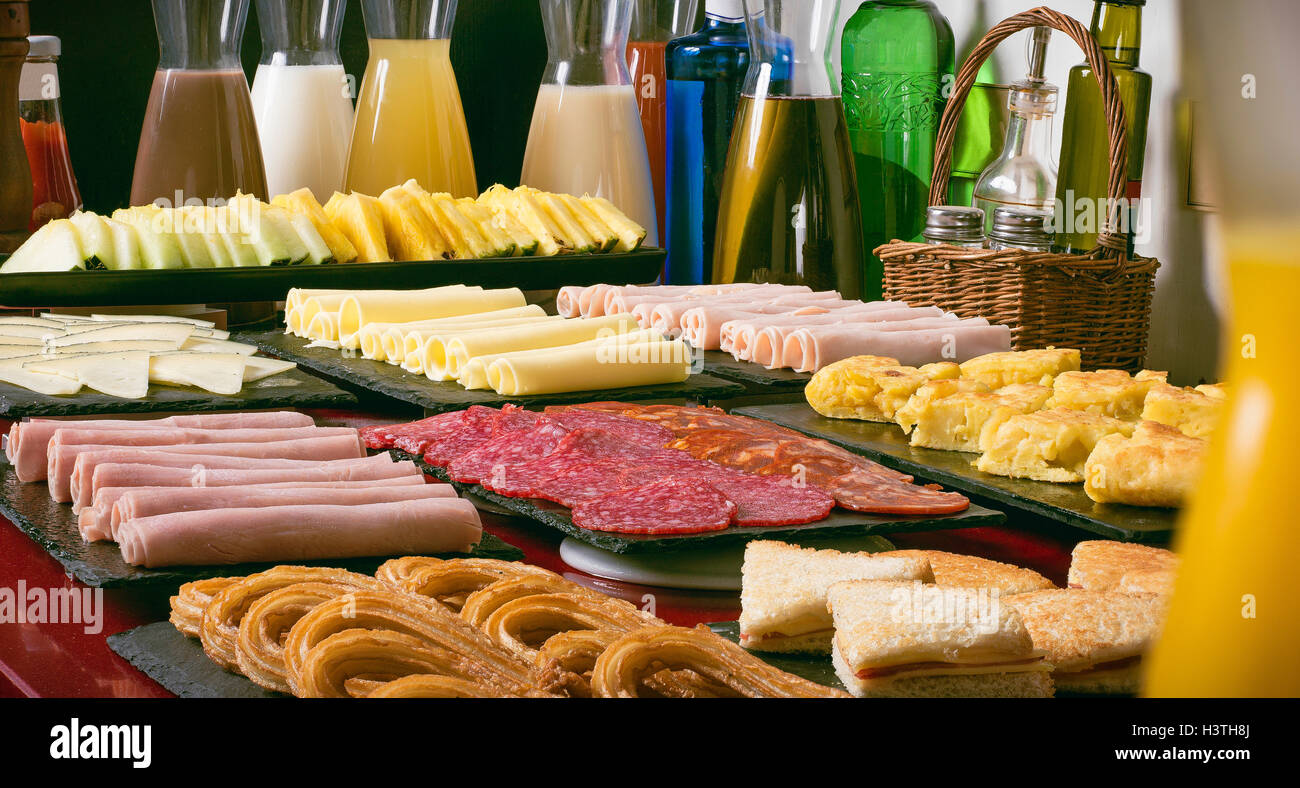 drinks and food in the morning in a hotel Stock Photo - Alamy
