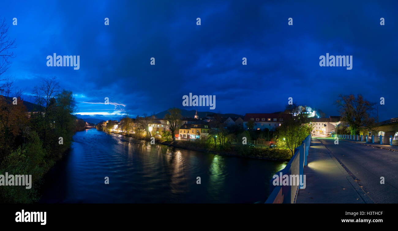 Bruck an der Mur: Bridge over River Mur , church Maria birth and ruin ...