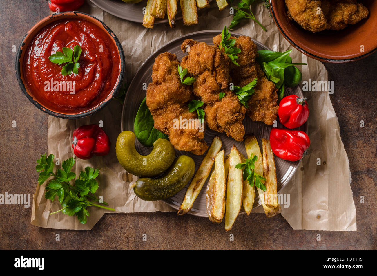 Wiener schnitzel original, french fries homemade, hot sauce from chilli ...