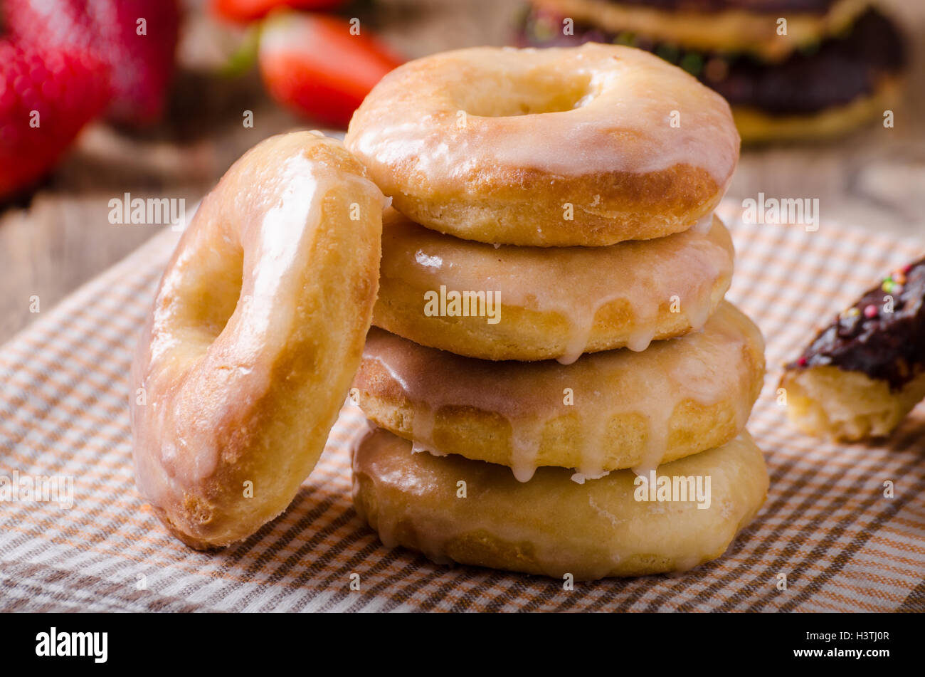 Homemade donuts with sugar and chocolate, rustic dipped Stock Photo - Alamy