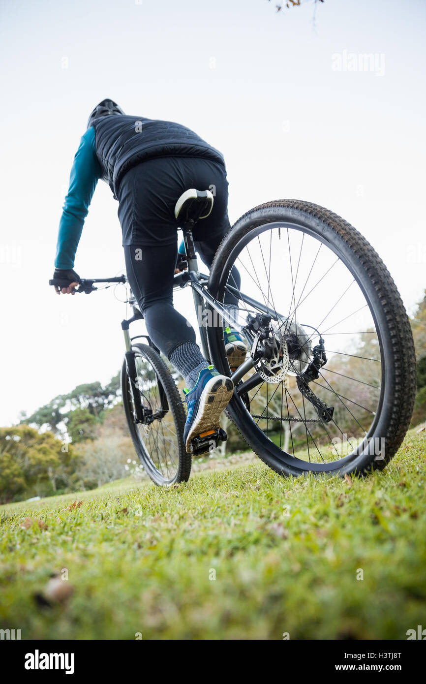 Male mountain biker riding bicycle Stock Photo - Alamy
