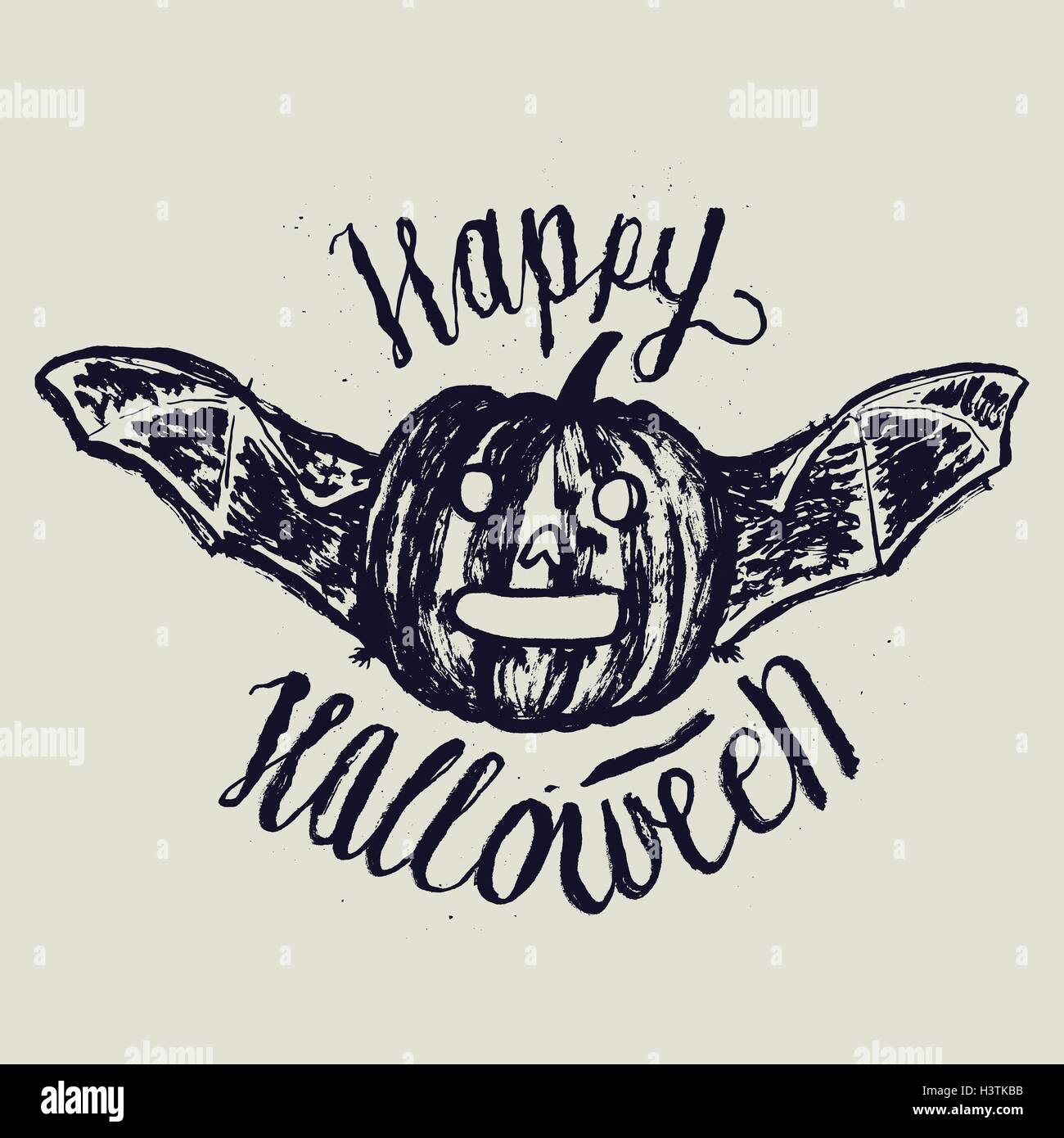 Halloween calligraphy label. pumpkin and bat vector Stock Vector Image ...
