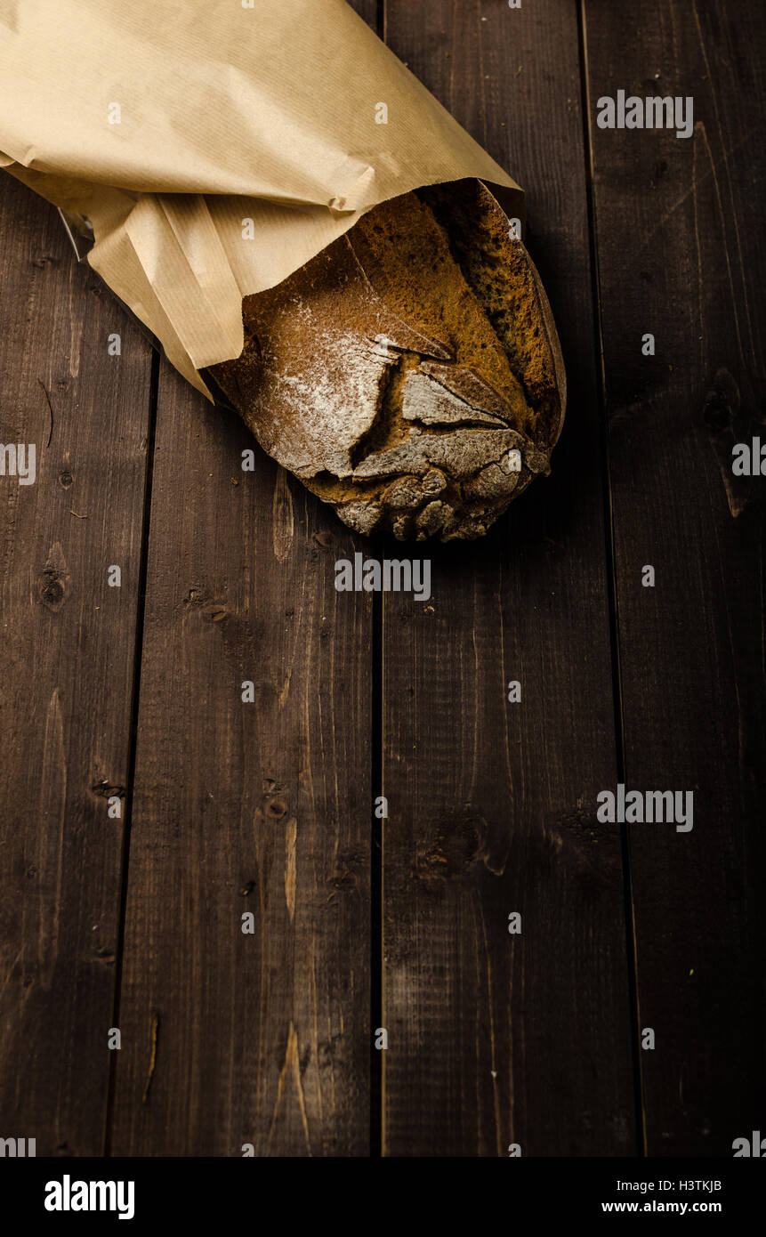 Homemade bread, place for your advertisement, dark picture Stock Photo ...