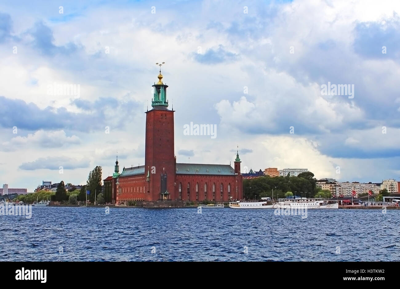 Scenic summer view of the City Hall castle in the Old Town (Gamla Stan ...