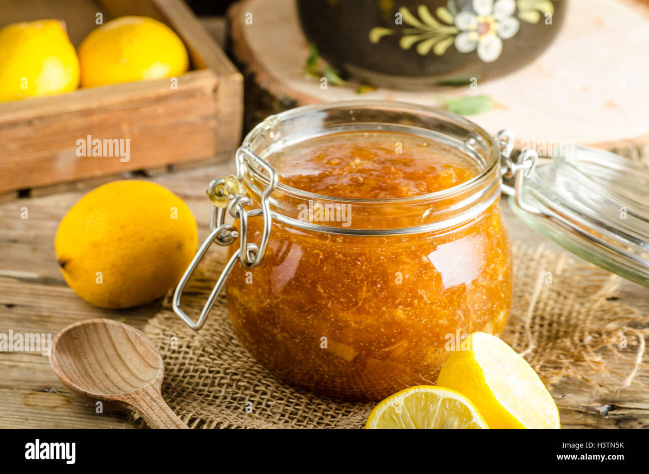 Lemon jam homemade with fresh lemons and suger Stock Photo - Alamy
