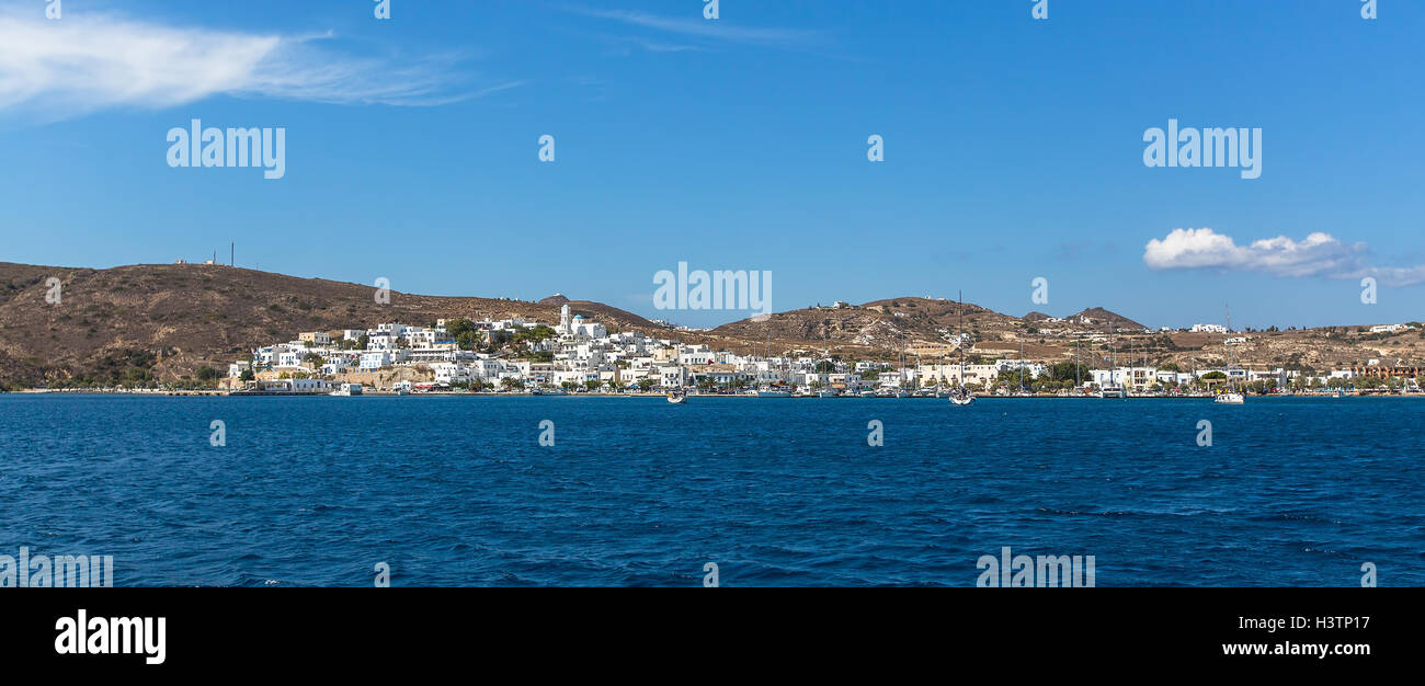 Milos island, Greece. Panorama view from the sea Stock Photo - Alamy