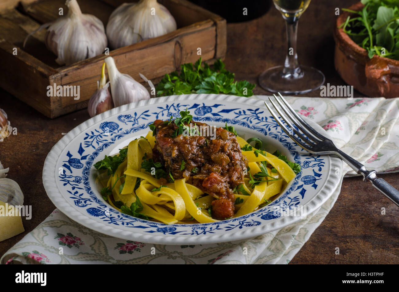 Italian pasta with beef stew, rustic food, lots of delicious flavours ...