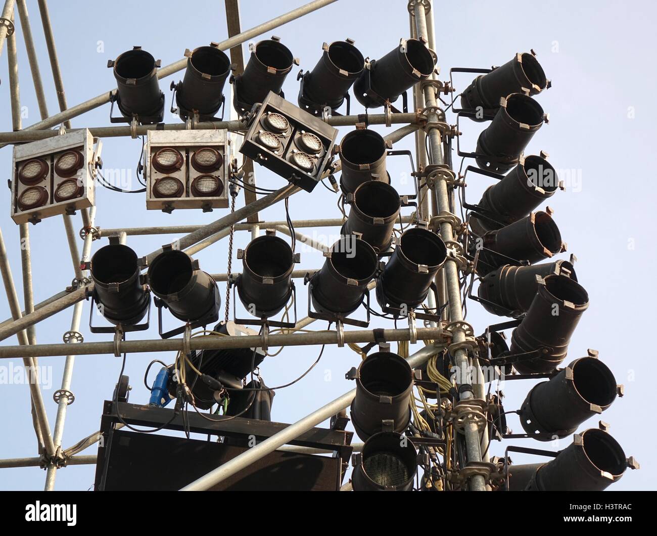 A large setup of spots, lights and effects at an outdoor concert Stock ...