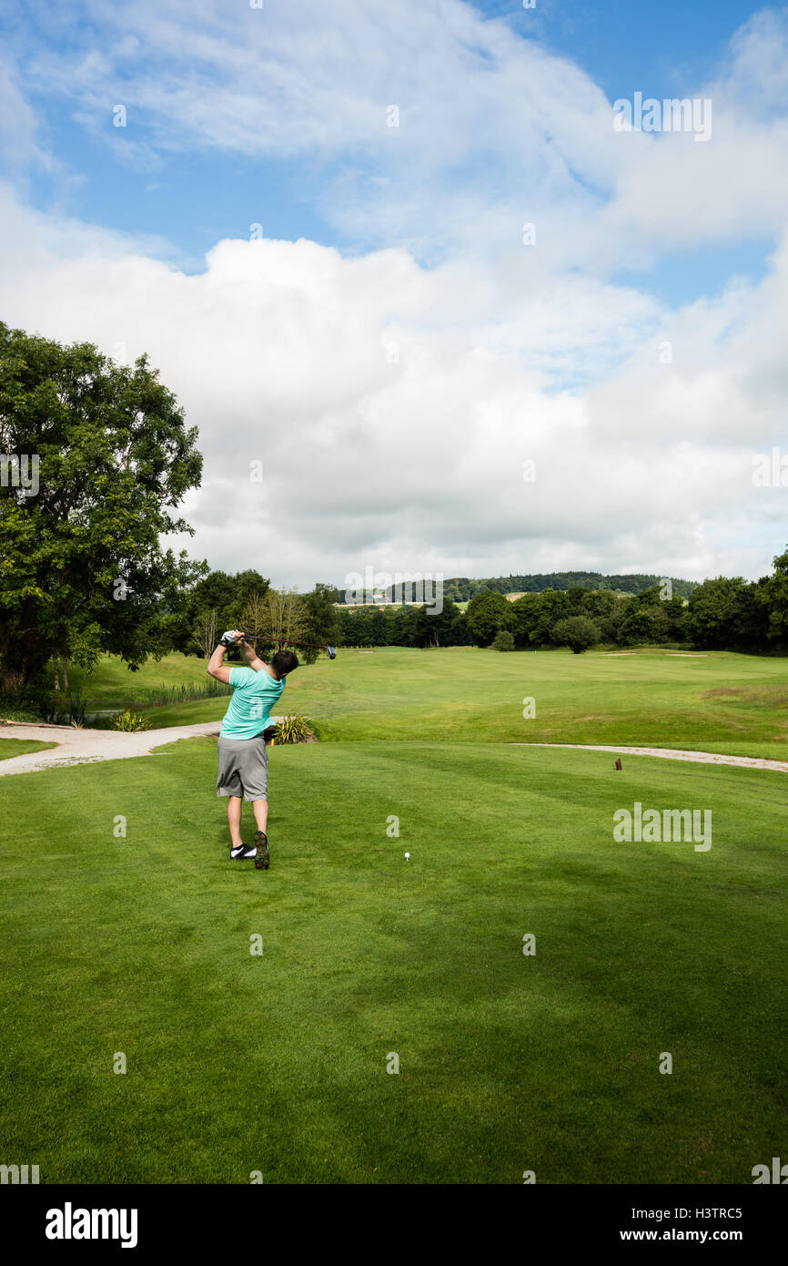 Rear view of man playing golf Stock Photo - Alamy