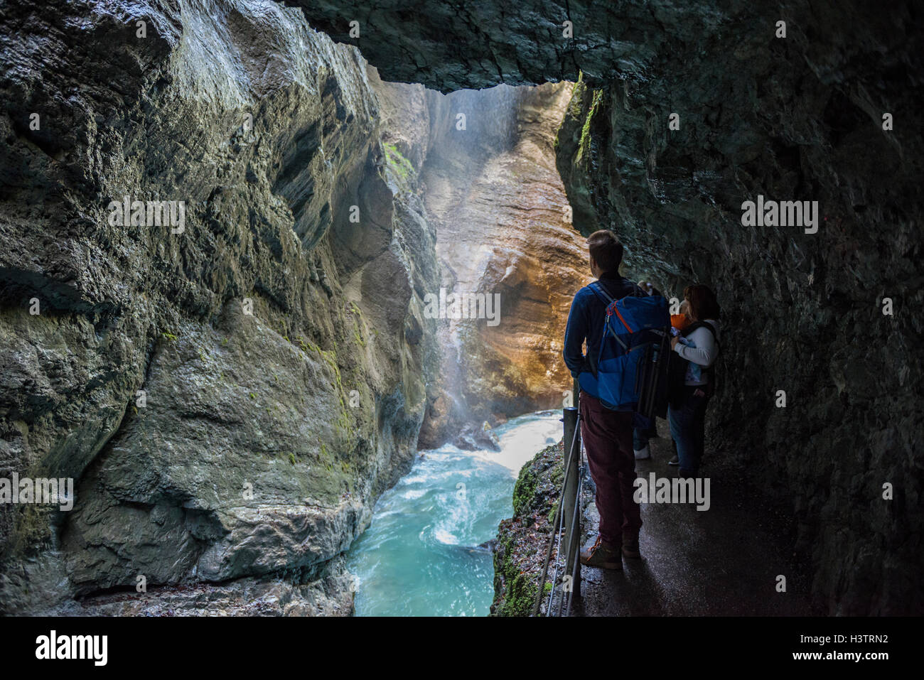 Hikers in the Partnach Gorge, Partnachklamm, Partnach River, Garmisch ...