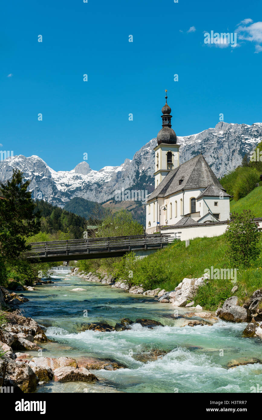 Pfarrkirche St. Sebastian, parish church, Ramsauer Bach, river ...
