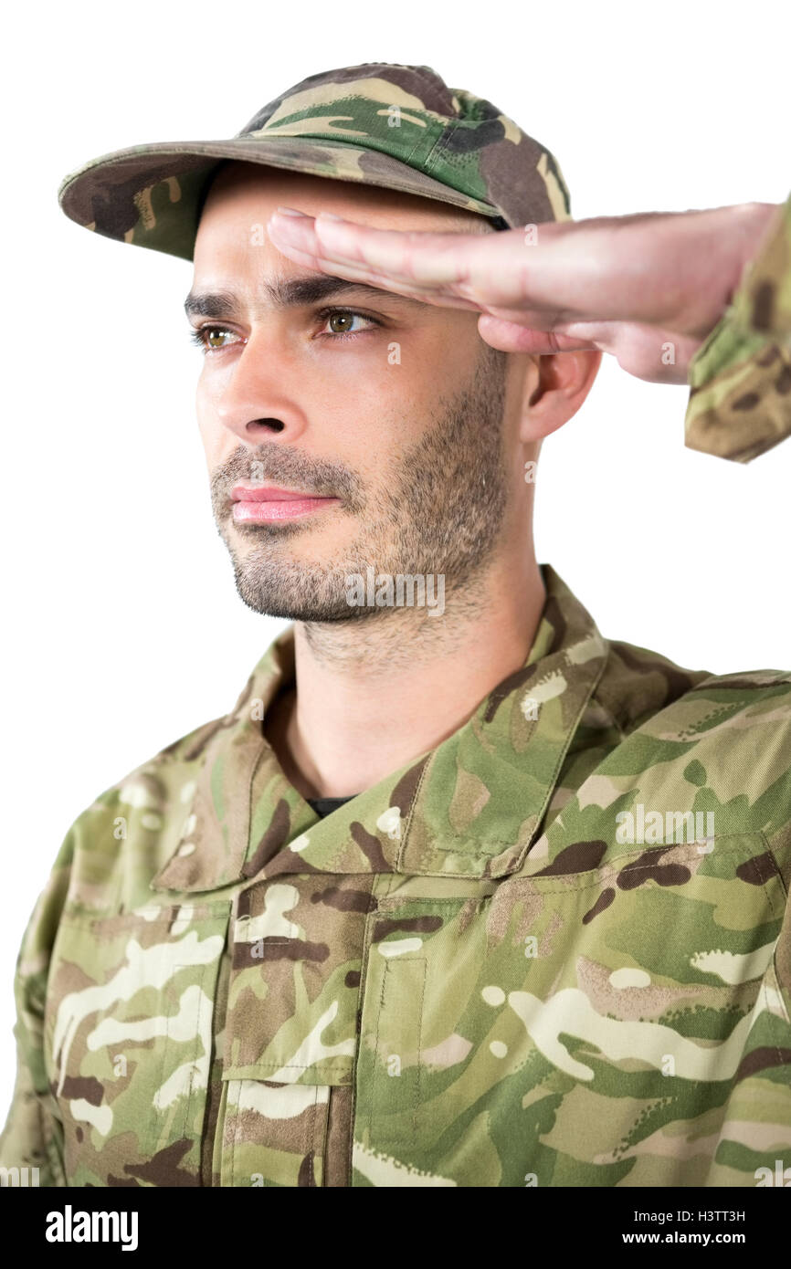 Close-up of confident soldier saluting Stock Photo - Alamy