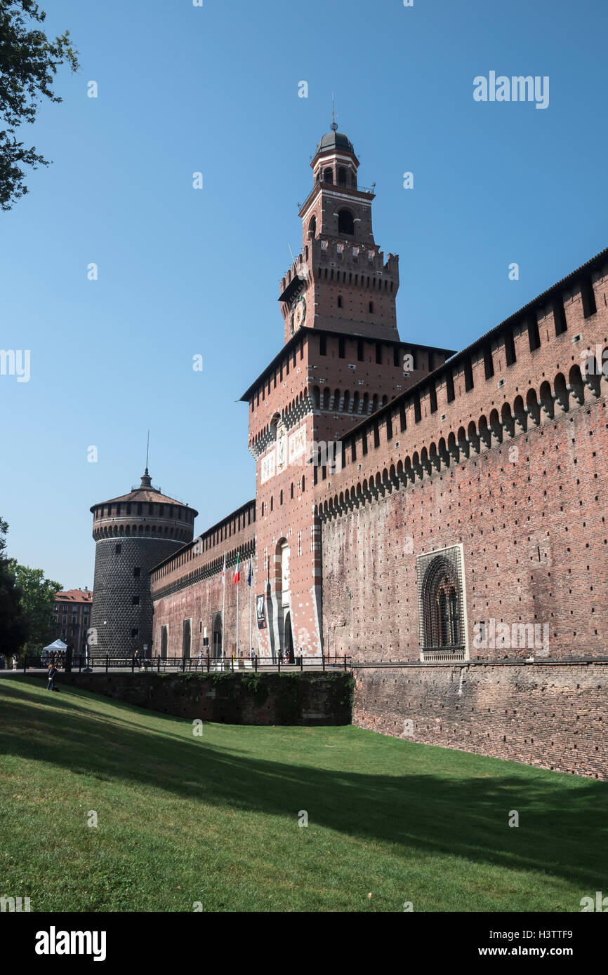 Sforza Castle, The Torre del Filarete and wall, Milan, Italy, Europe ...