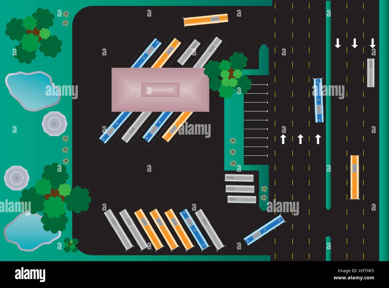 Top view of Rectangle building bus station Landscape Vector ...