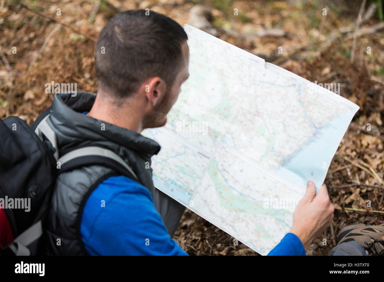 Male hiker looking at map Stock Photo - Alamy