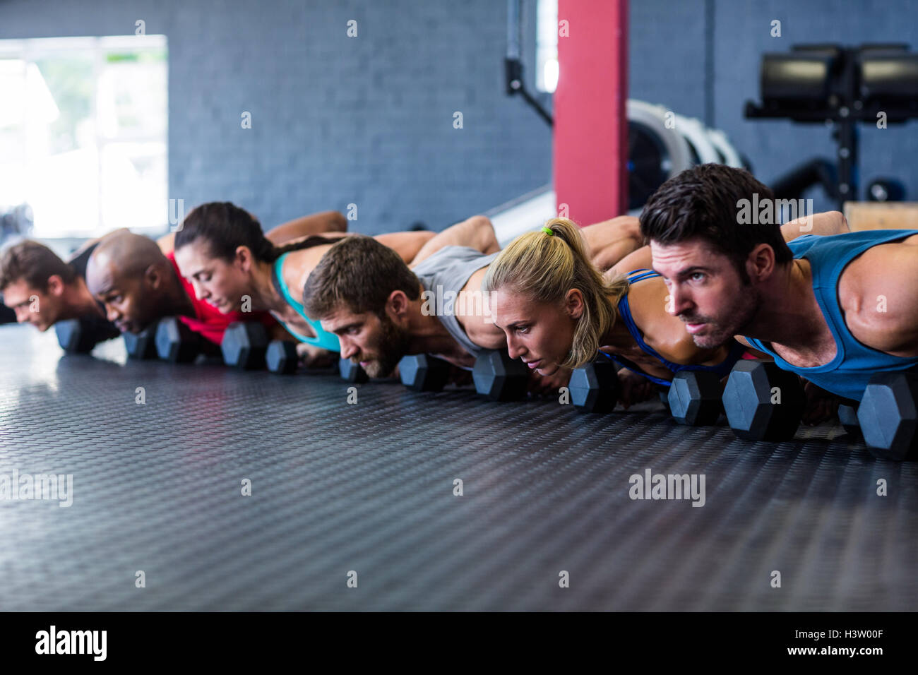 People with dumbbell in gym Stock Photo - Alamy