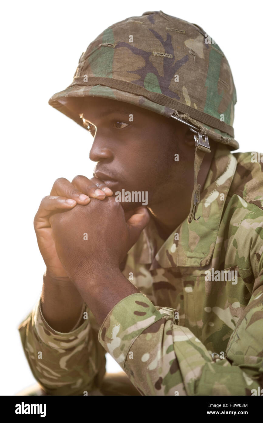 Close-up of thoughtful soldier Stock Photo - Alamy