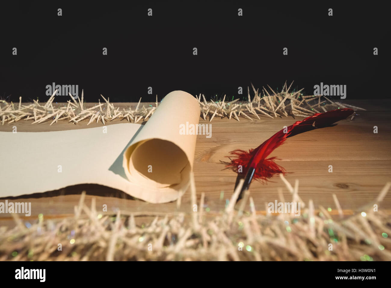 Old blank scroll paper and quill Stock Photo - Alamy