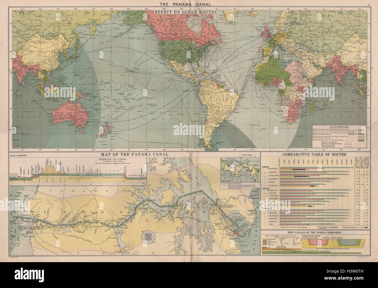 PANAMA CANAL. Effect on Ocean Routes. Map & profile. LARGE 50x70cm ...