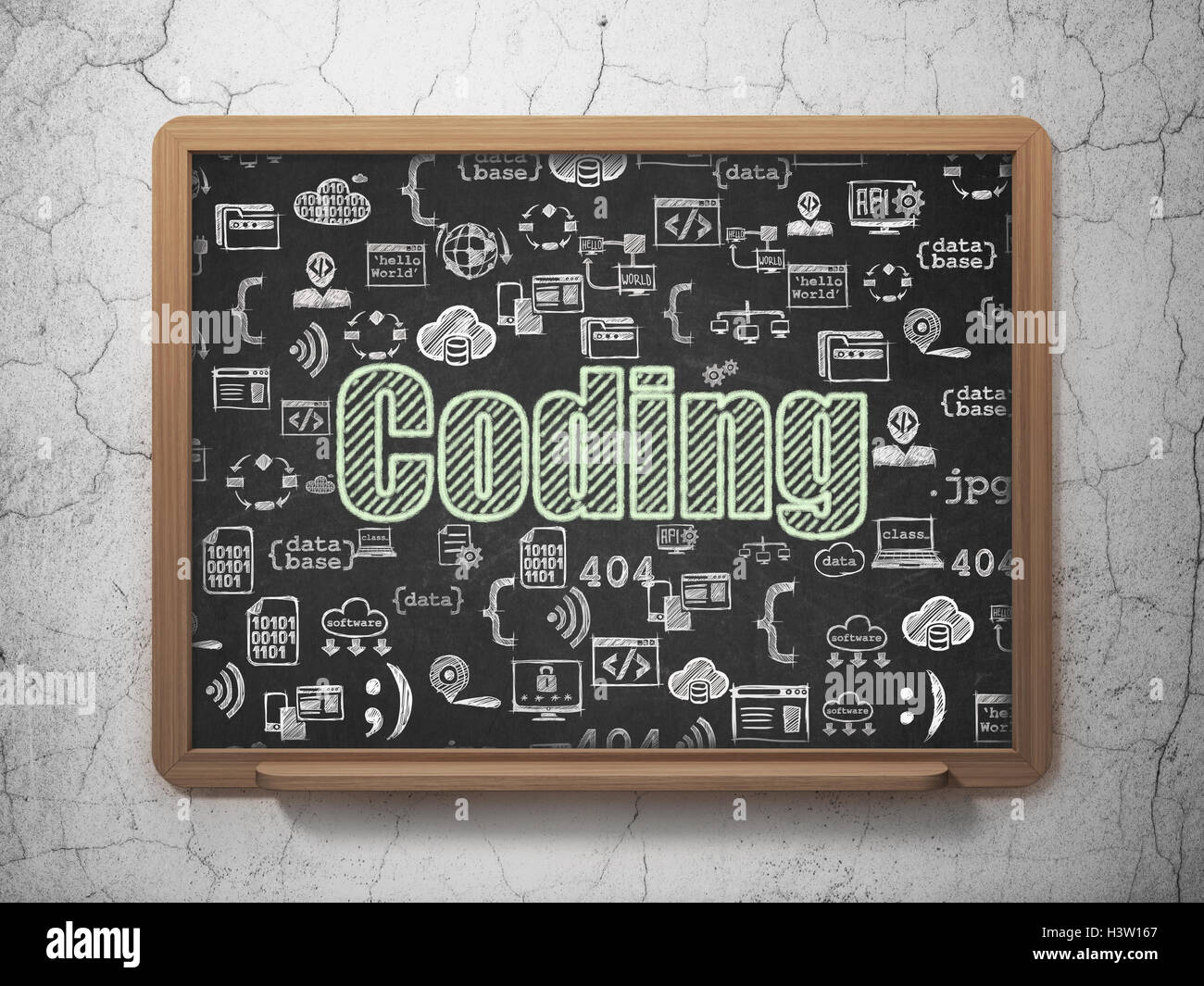 Database concept: Coding on School board background Stock Photo - Alamy