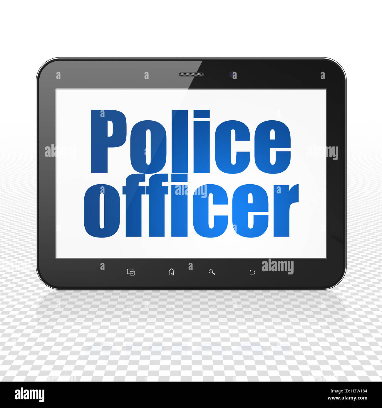 Law concept: Tablet Computer with Police Officer on display Stock Photo ...
