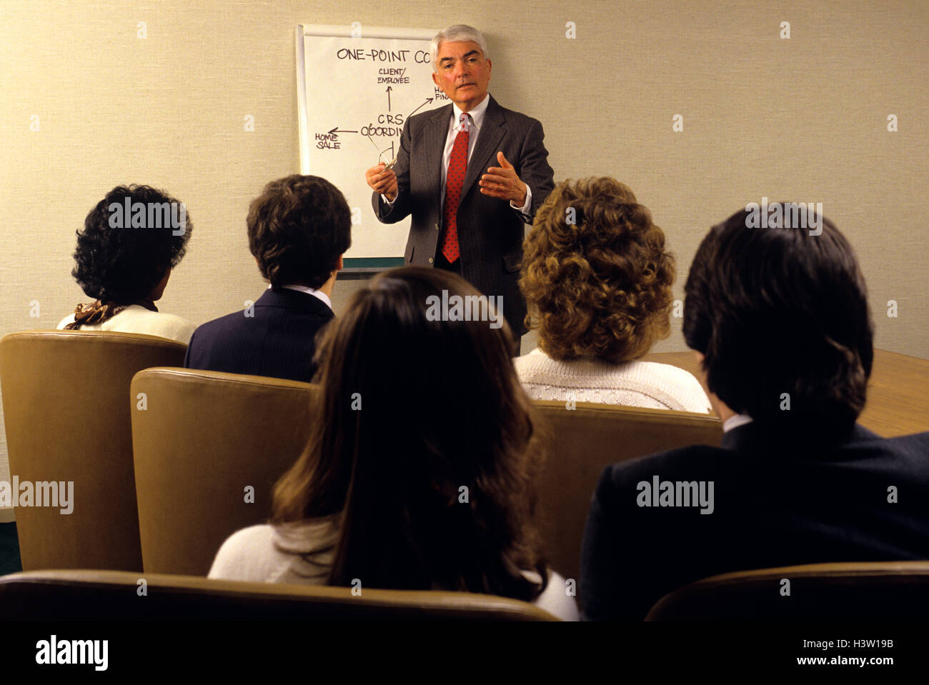 1980s EXECUTIVE SPEAKING TO EMPLOYEES DURING A PRESENTATION Stock Photo ...