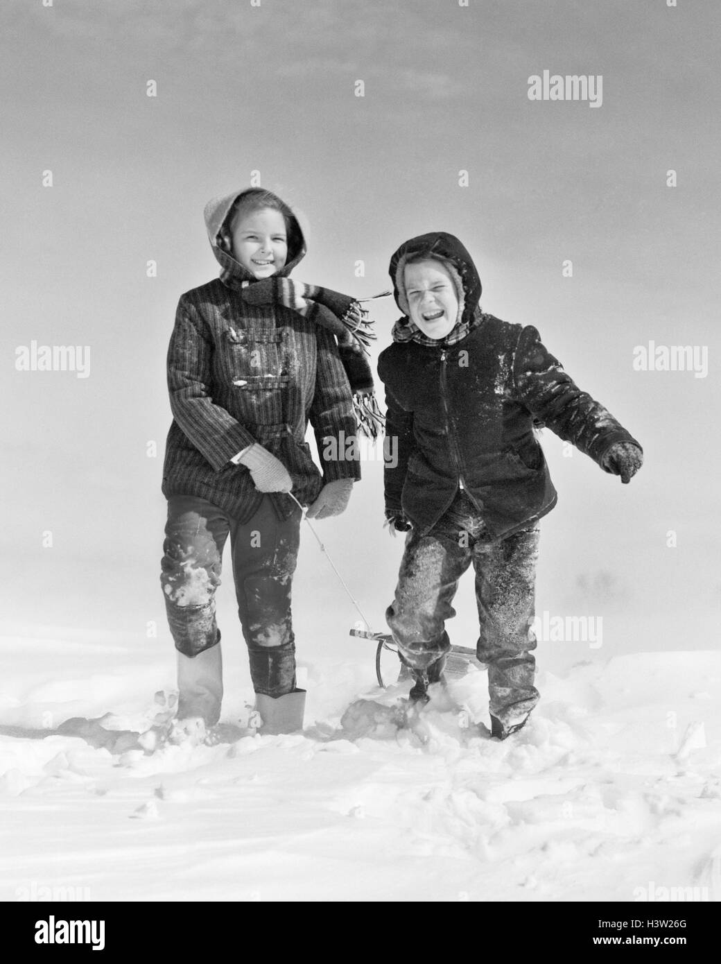Smiling kid in winter Black and White Stock Photos & Images - Alamy