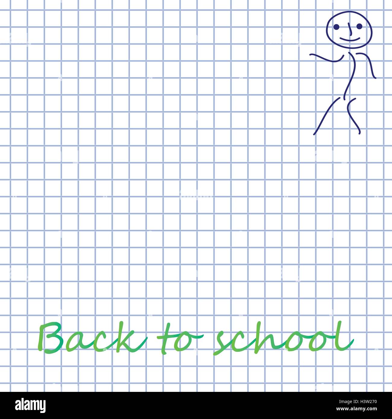 White squared paper background with doodle man. School hand-drawn ...