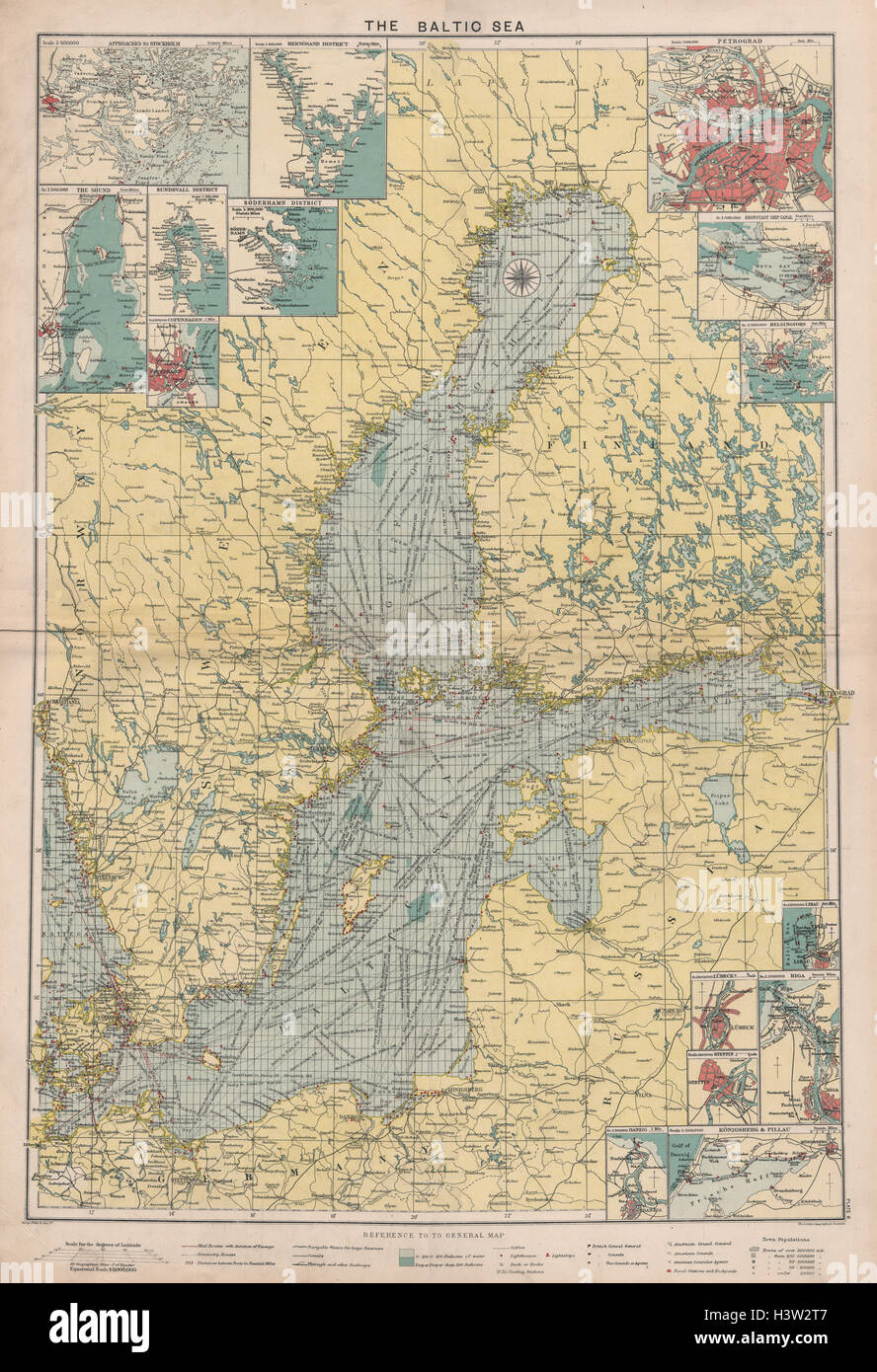 Baltic Sea sea chart. Ports lighthouses mail routes dockyards. LARGE ...