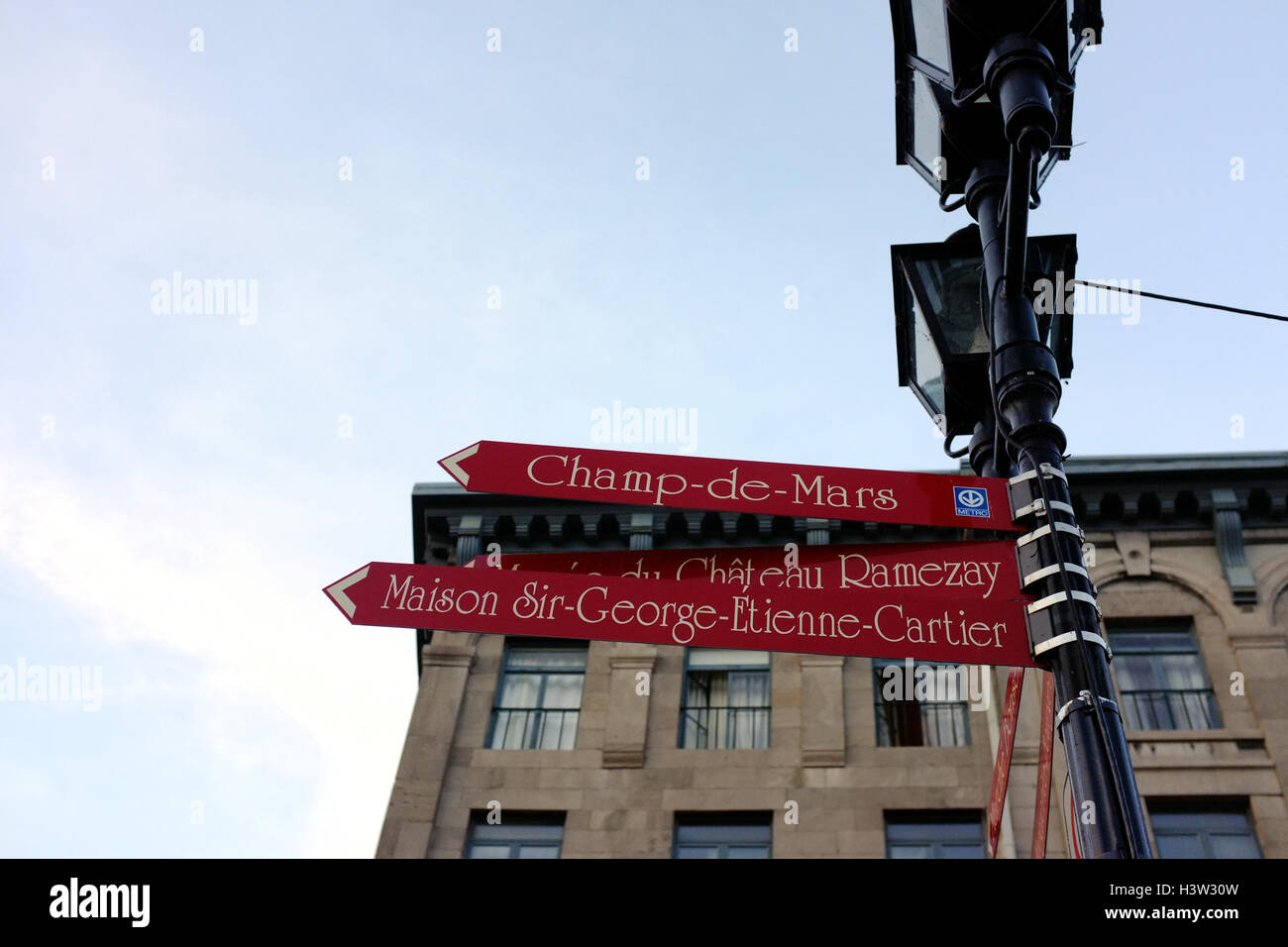 Street signs in the historic area of Montreal, Quebec, Canada Stock ...