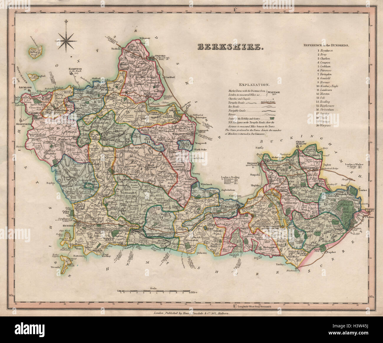Antique county map of Berkshire by Henry Teesdale 1831 old chart Stock ...