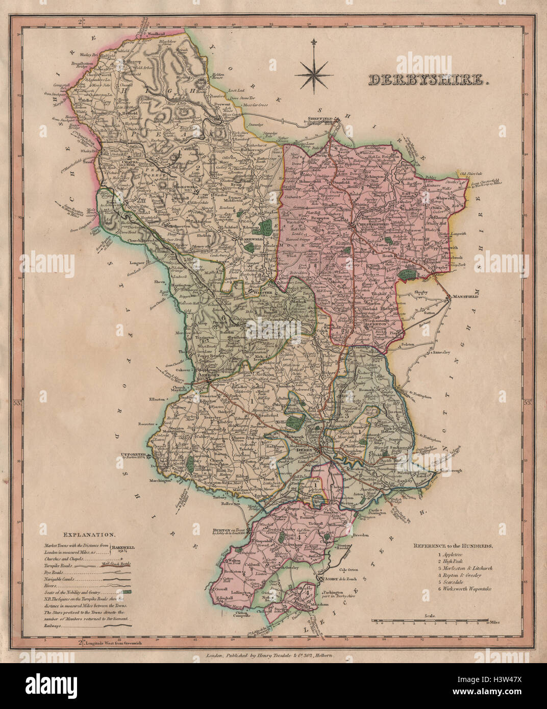 Antique county map of Derbyshire by Henry Teesdale 1831 old chart Stock ...