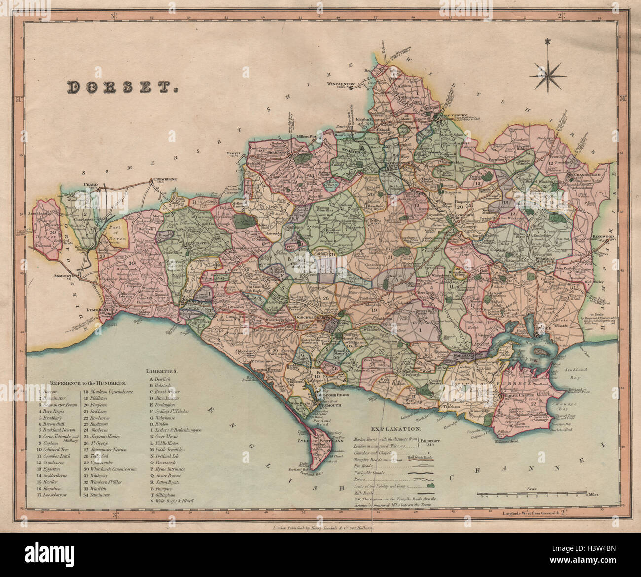 Antique county map of Dorset by Henry Teesdale 1831 old plan chart ...
