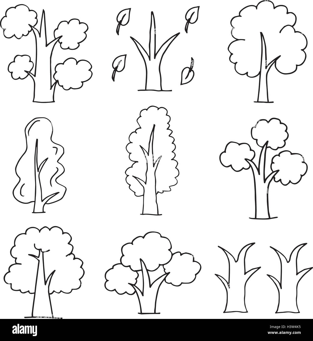 Doodle of tree set hand draw Stock Vector Image & Art - Alamy