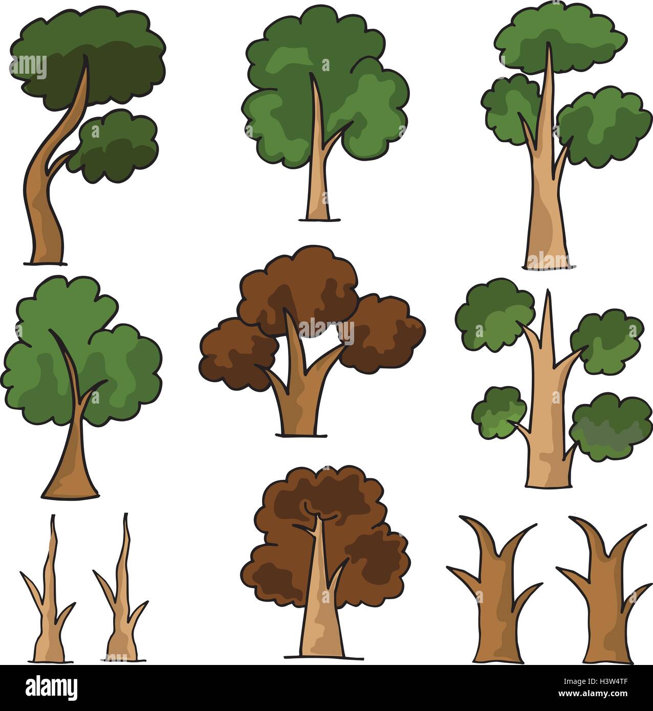 Trees collection cartoon in doodle Stock Vector Image & Art - Alamy