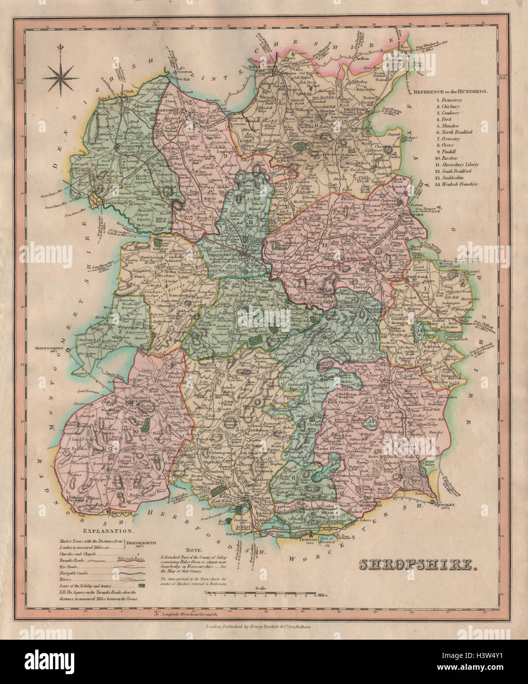 Antique county map of Shropshire by Henry Teesdale 1831 old chart Stock ...