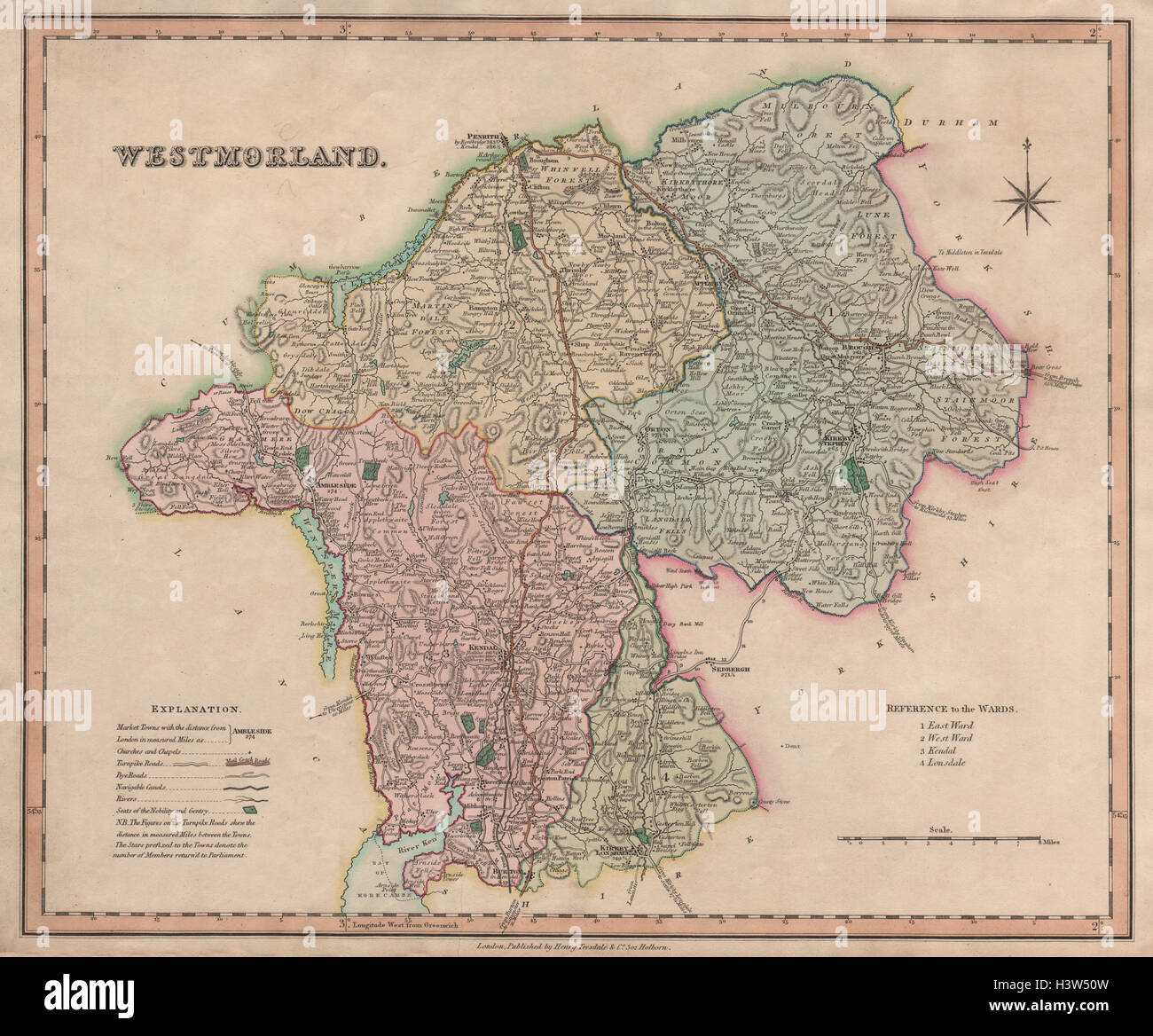 Antique county map of Westmorland by Henry Teesdale 1831 old chart ...