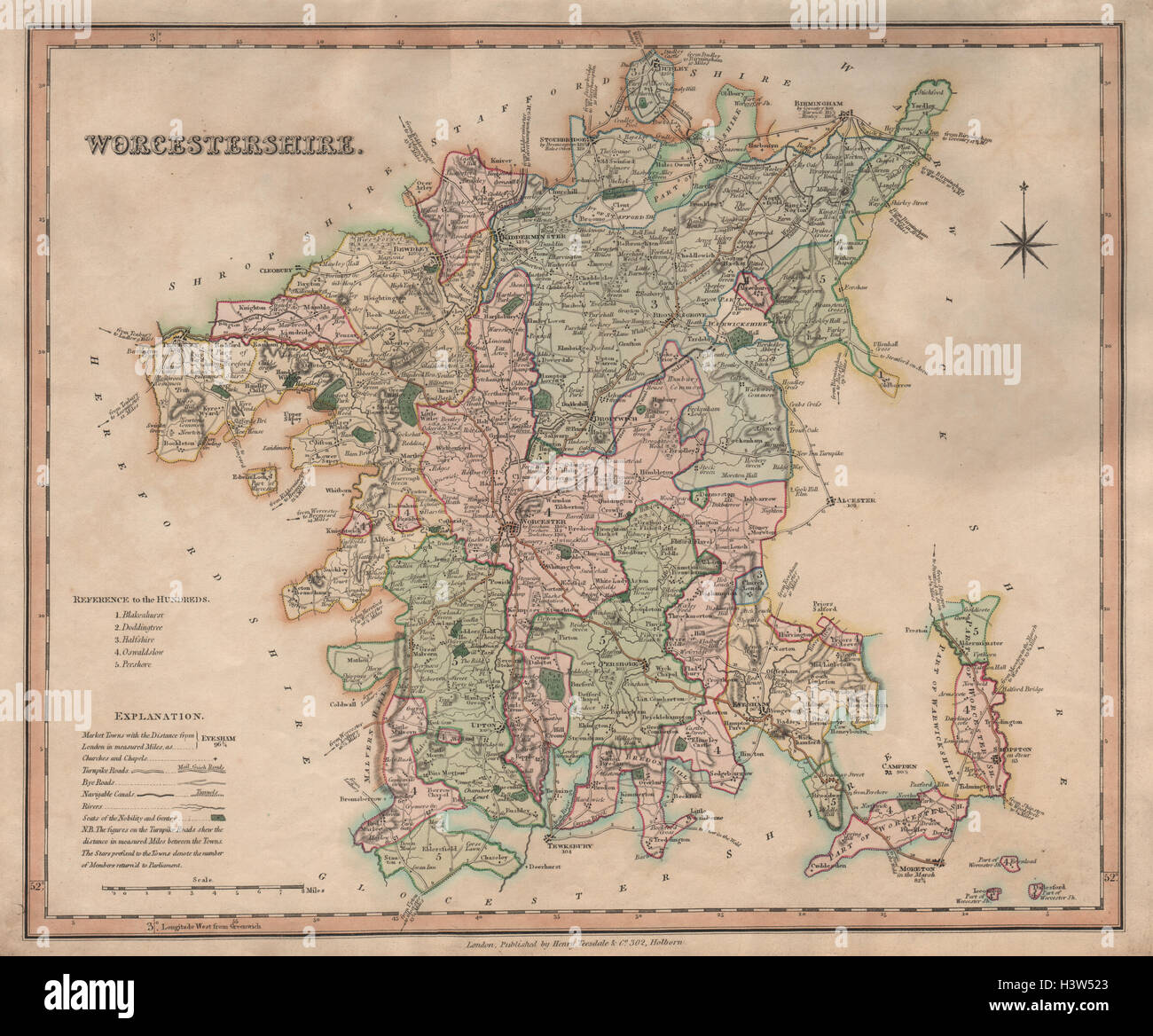 Antique county map of Worcestershire by Henry Teesdale 1831 old Stock ...