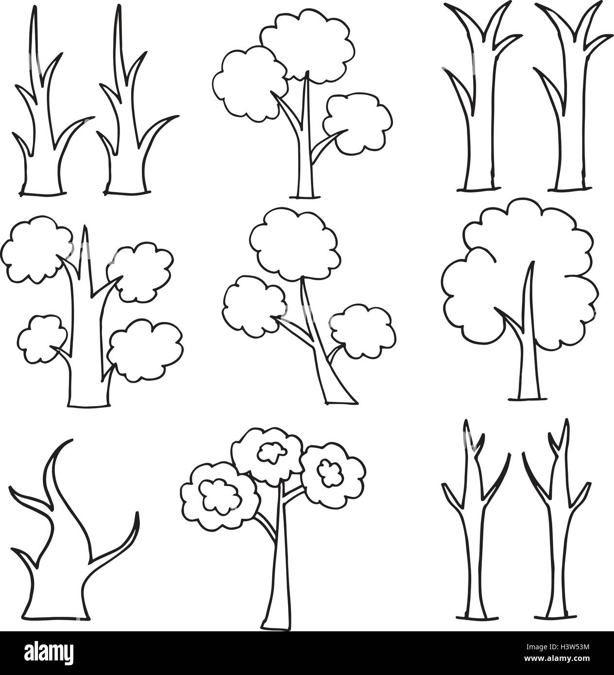 Doodle of tree set collection Stock Vector Image & Art - Alamy