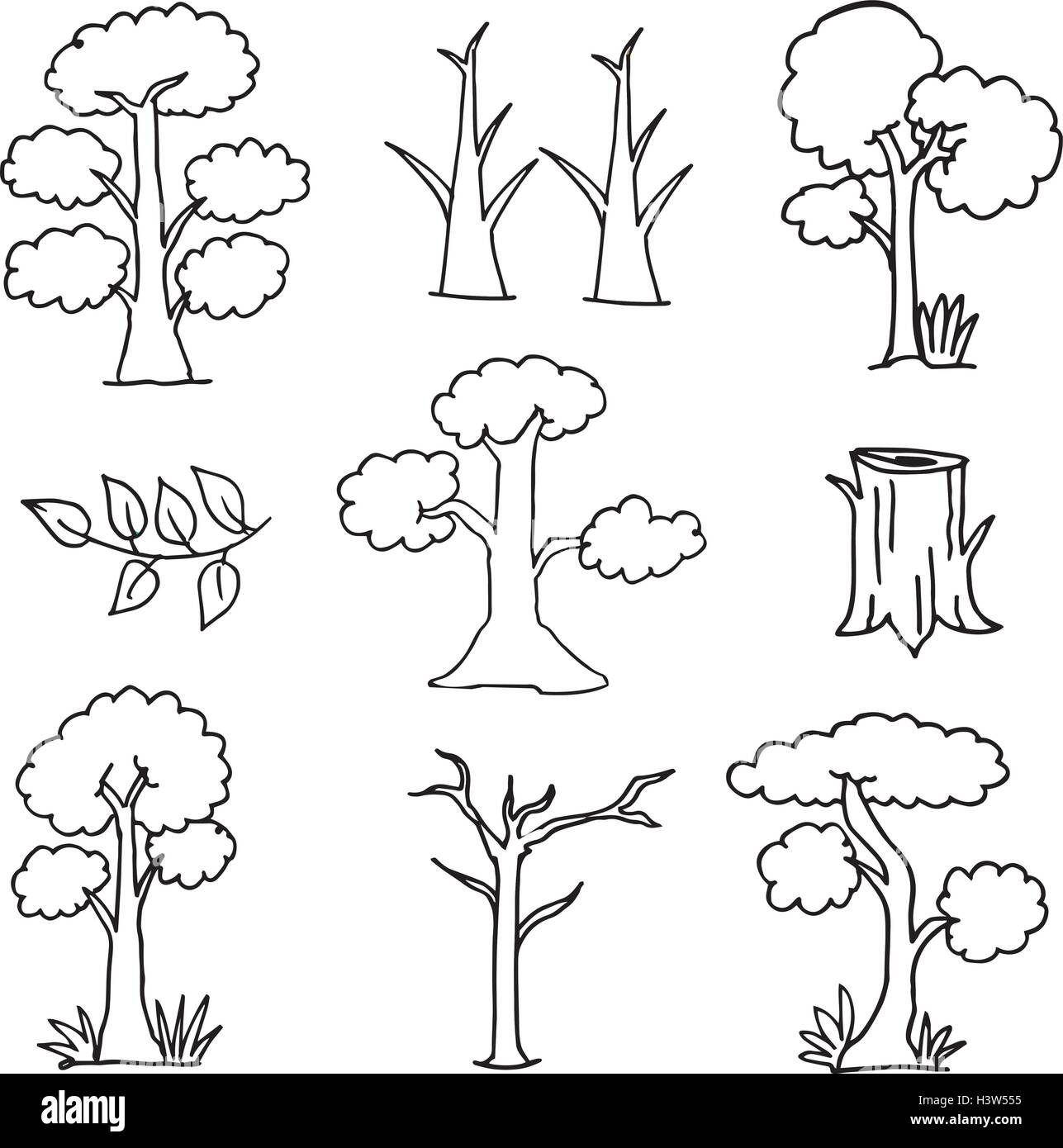 Nature set of different tree doodles Stock Vector Image & Art - Alamy