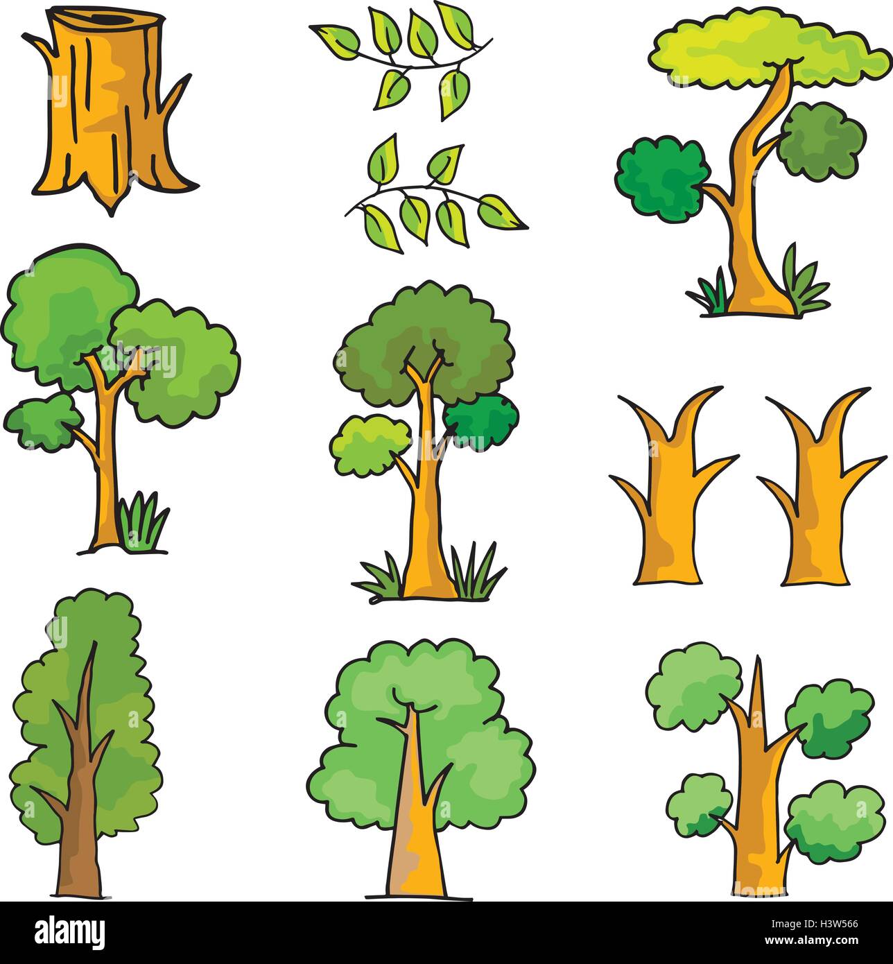 Tree set nature in doodle Stock Vector Image & Art - Alamy