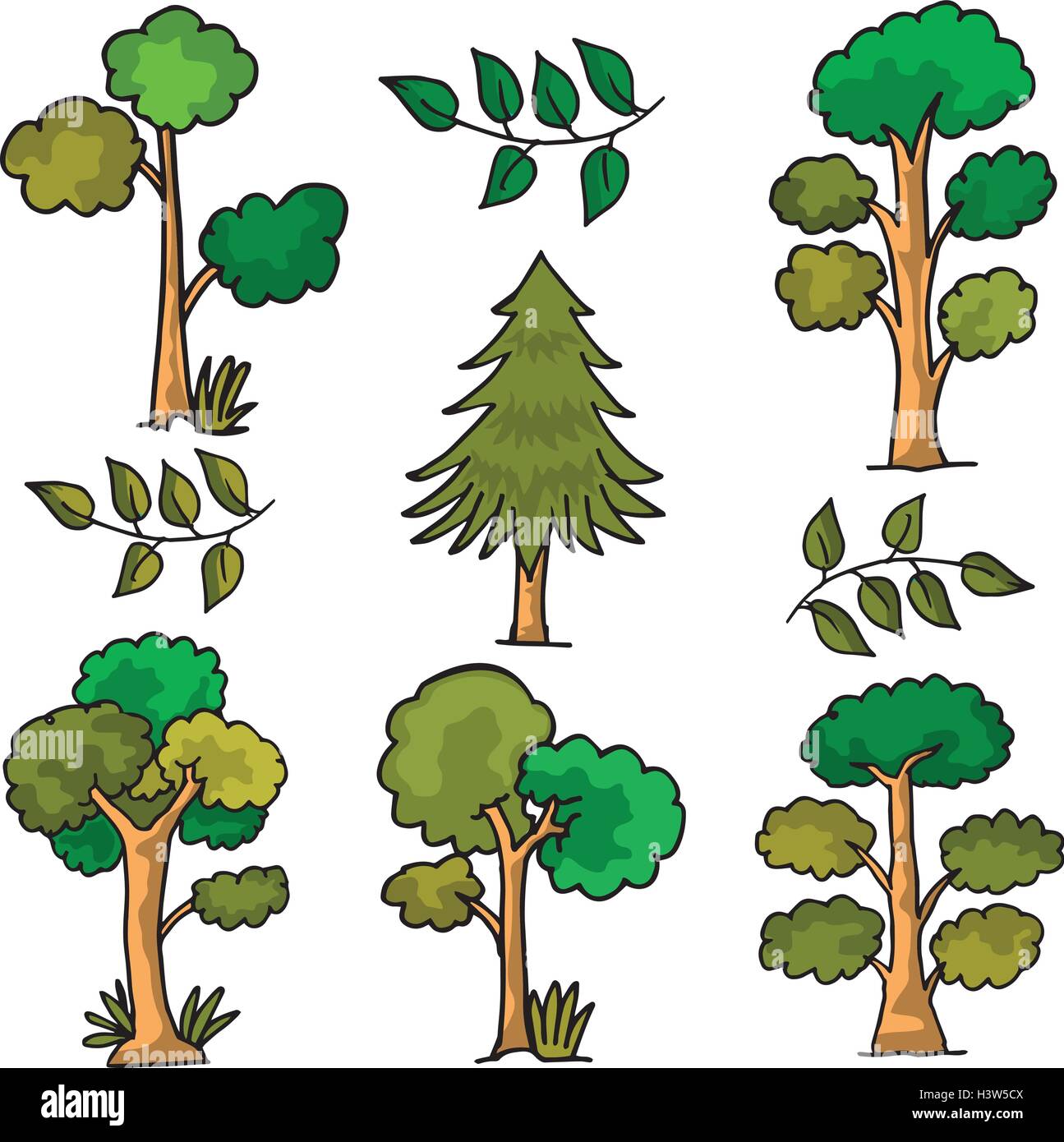 Collection of tree set different doodles Stock Vector Image & Art - Alamy