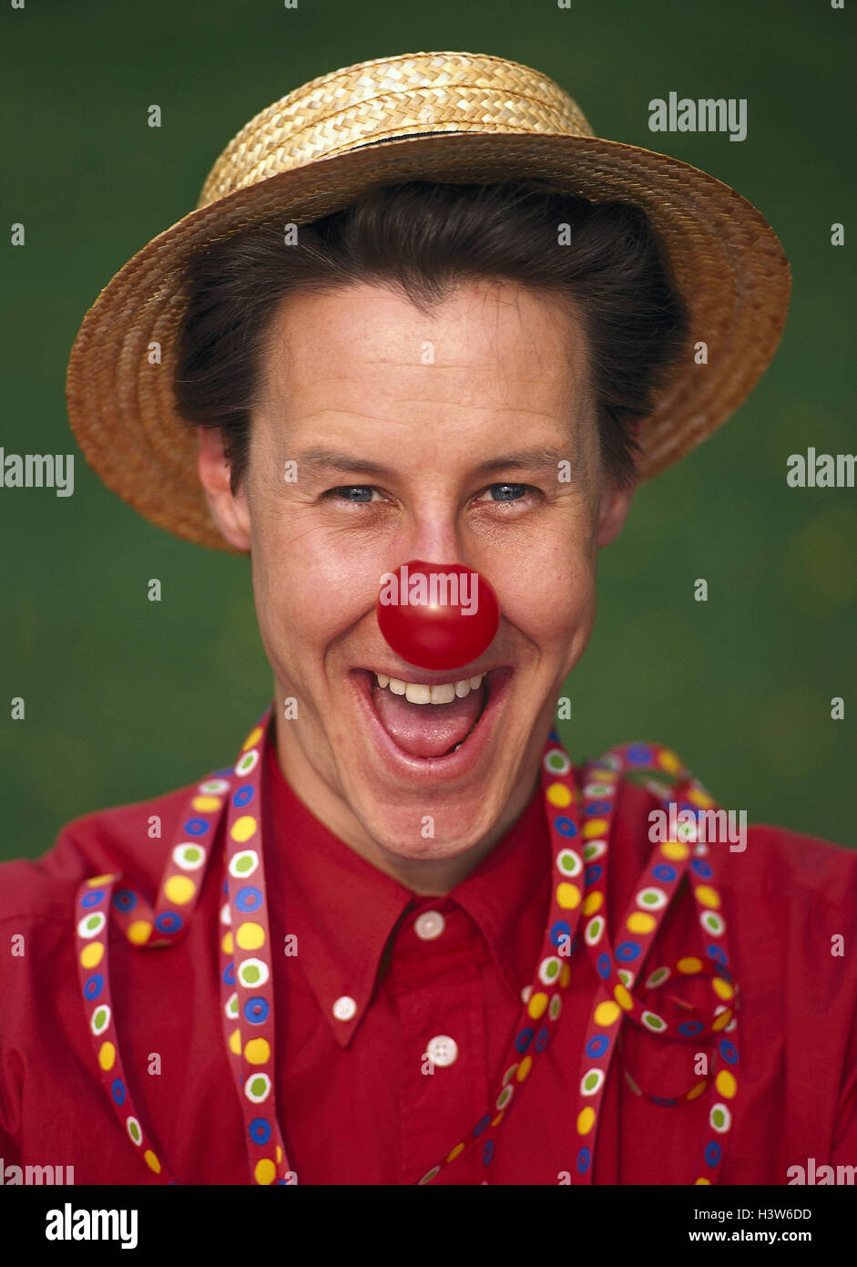 Man, straw hat, carnival nose, streamers, portrait, mb 240 A2 Stock ...